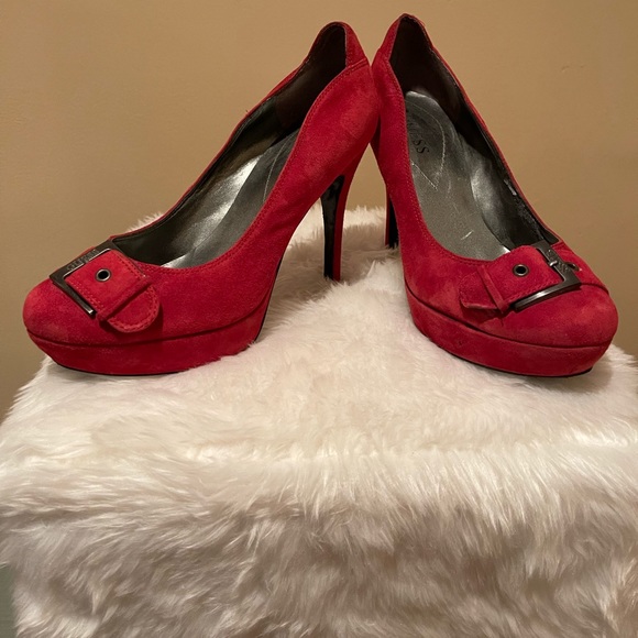 Guess | Shoes | Red Suede Guess Platform Pumps | Poshmark